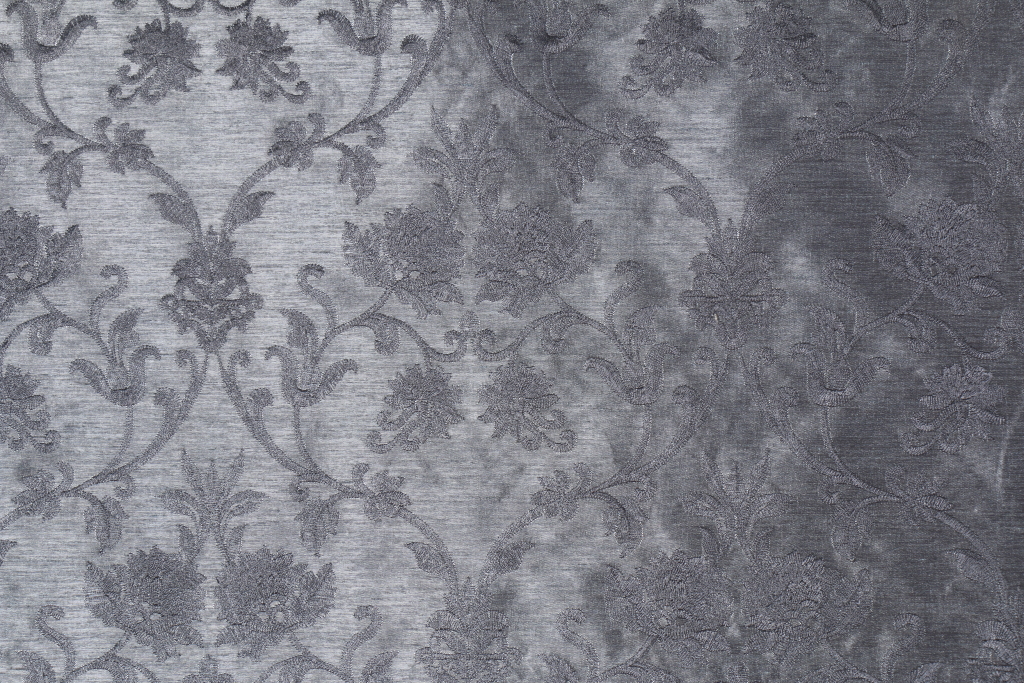Sheila in Slate Embroidered Poly Drapery Fabric by Bravo