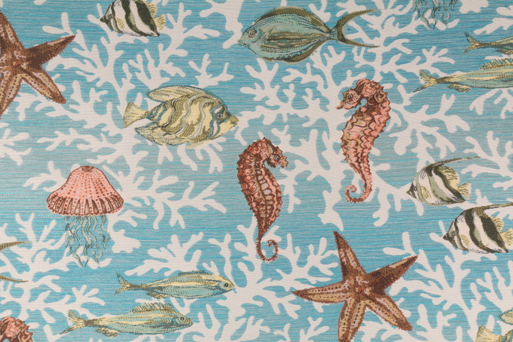 0.88 Yards Hamiton Neptune Tapestry Upholstery Fabric in Turquoise