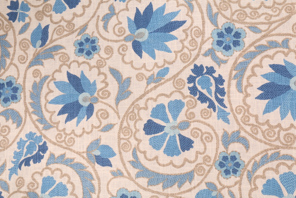 Richloom Marakesh Printed Linen Blend Drapery Fabric in Bluebell