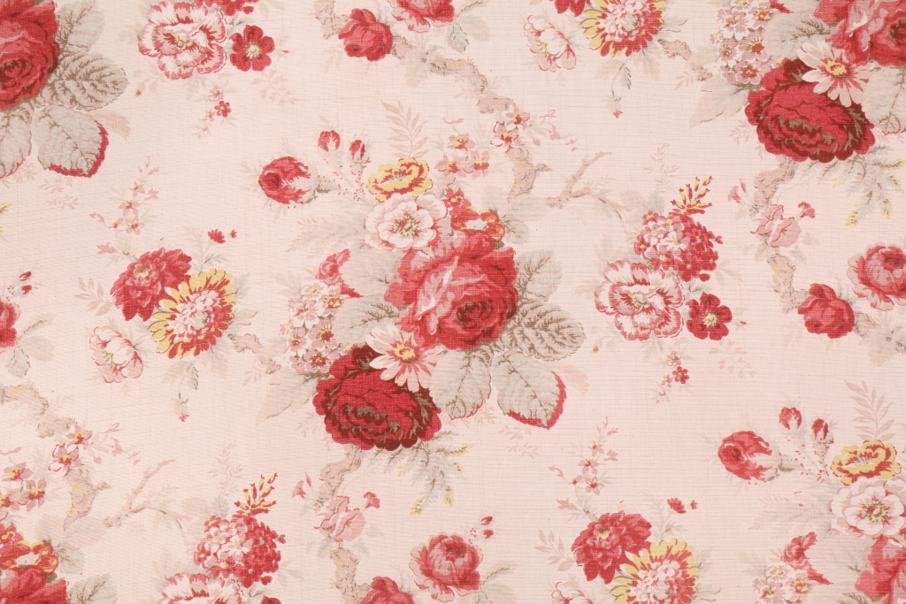 Waverly Norfolk Rose Printed Cotton Drapery Fabric in Rose