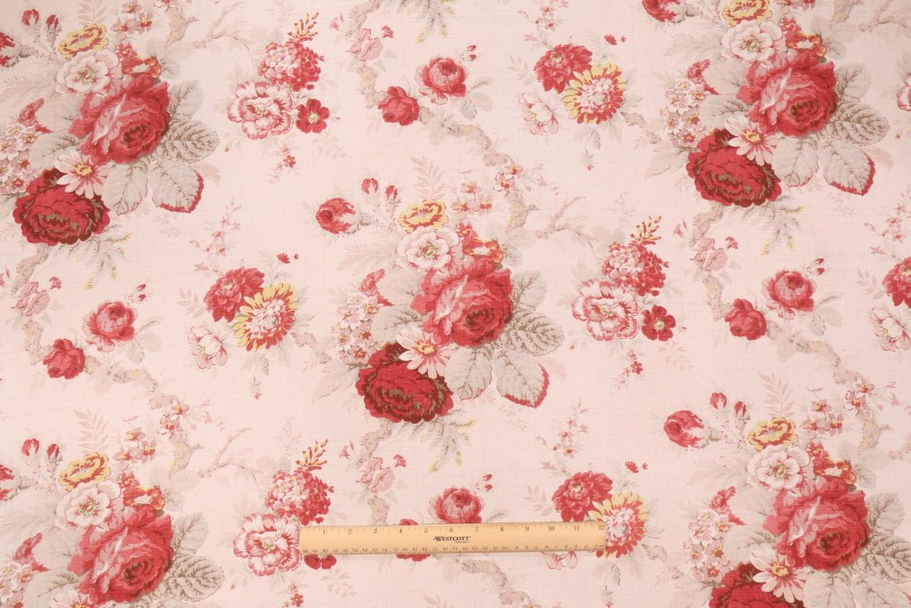 Waverly Norfolk Rose Printed Cotton Drapery Fabric in Rose