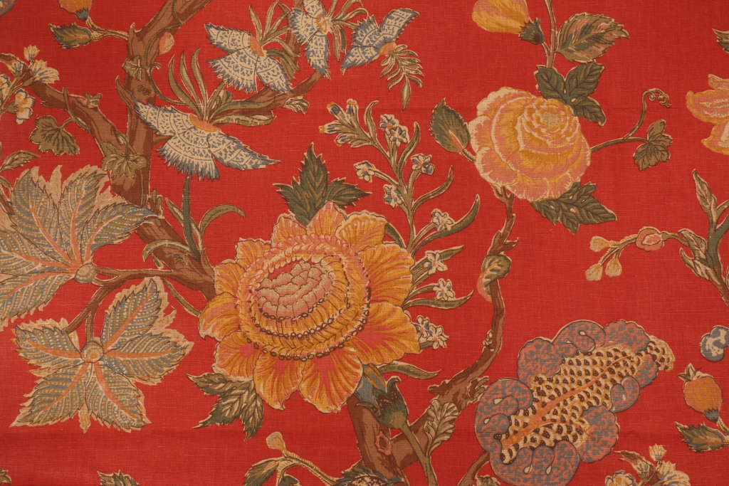 1 Yard Thibaut Nicobar F97130 Printed Linen Blend Drapery Fabric in Red