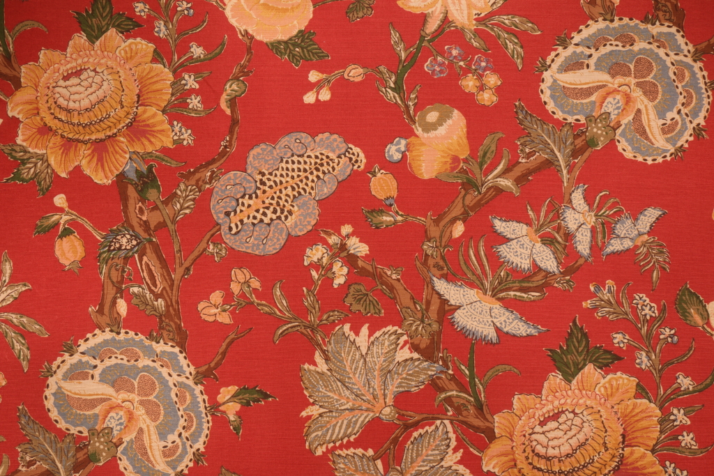 Thibaut Nicobar Printed Linen & Cotton Drapery Fabric in F97130-Red