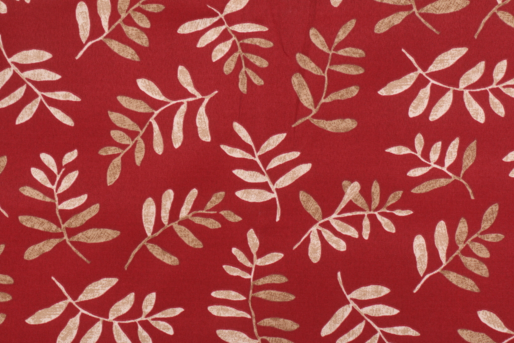 4 Yards PK Lifestyles Native Leaves Printed Polyester Outdoor Fabric in Red