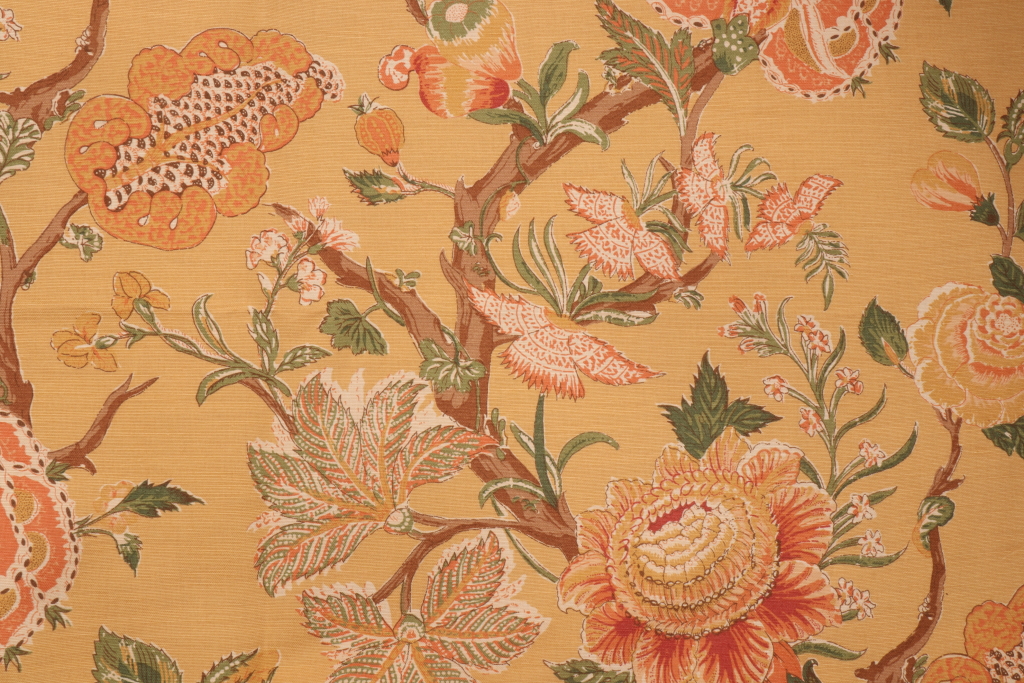 2 Yards Thibaut Nicobar F97126 Printed Linen Blend Drapery Fabric in Gold