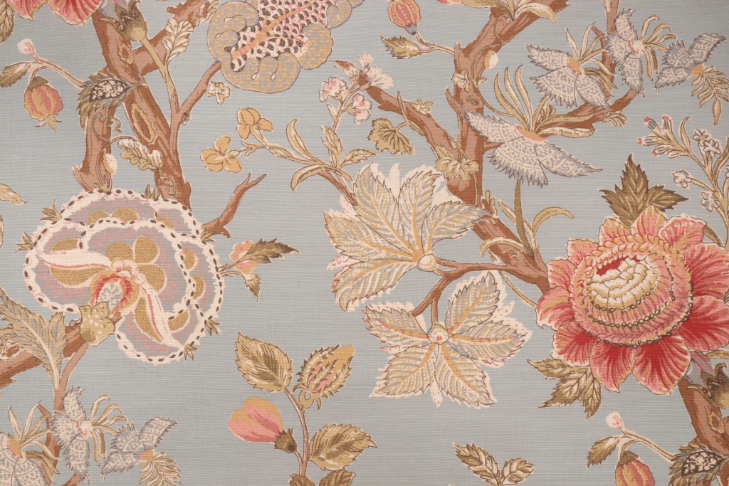 4 Yards Thibaut Nicobar F97131 Printed Linen Blend Drapery Fabric in Blue