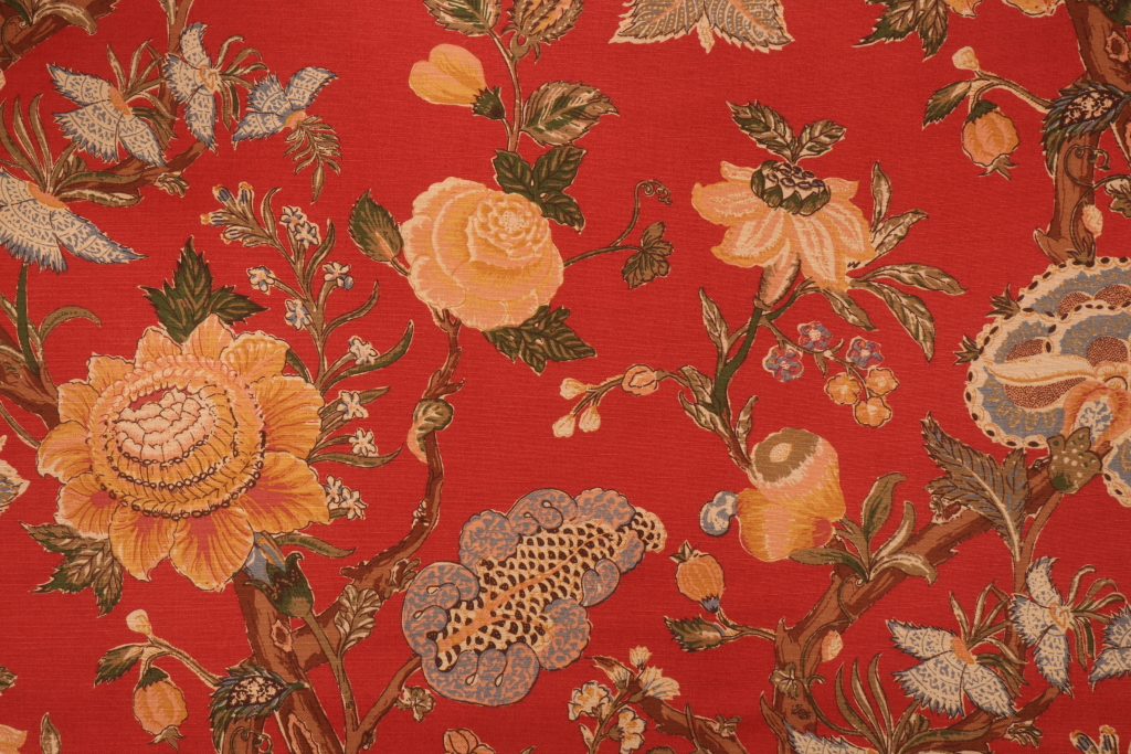 4 Yards Thibaut Nicobar F97130 Printed Linen Blend Drapery Fabric in Red