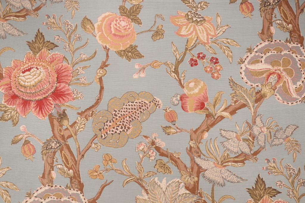 Thibaut Nicobar F97131 Printed Linen Blend Drapery Fabric in Blue