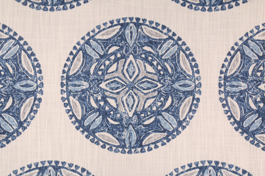 1.63 Yards Robert Allen Amapondo Printed Cotton Drapery Fabric in Indigo