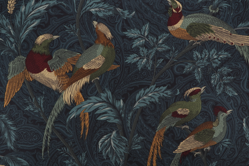 Braemore Pheasant Hunt Printed Cotton Twill Drapery Fabric in Heritage