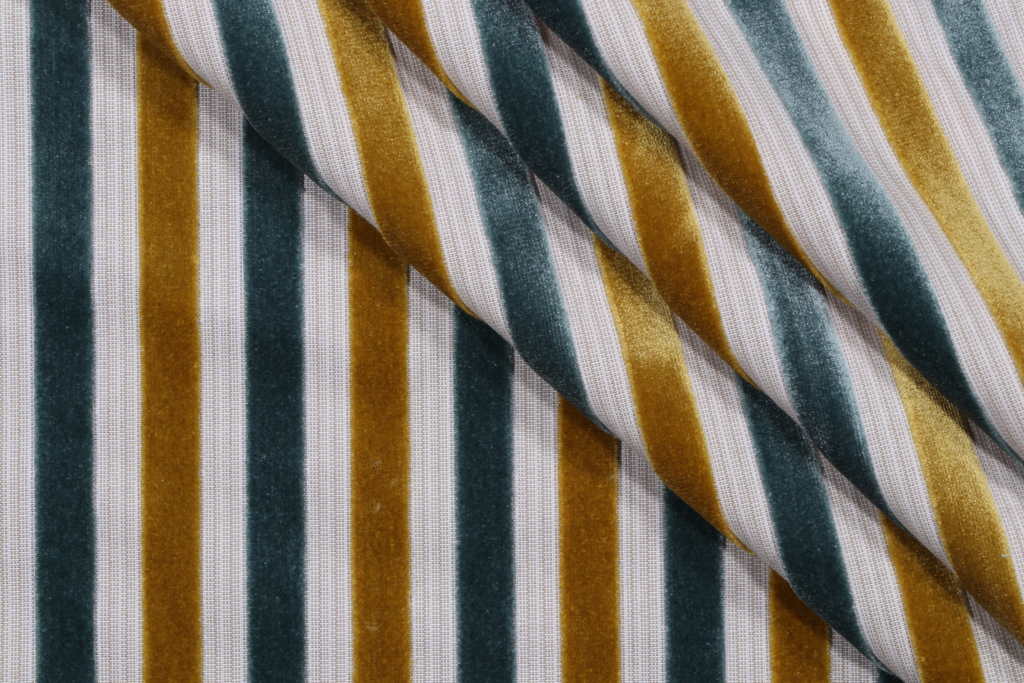 Velvet Stripe Upholstery Fabric in Lagoon