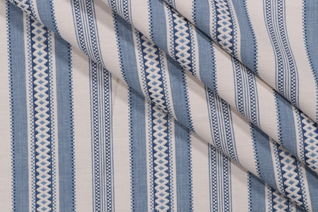 1.75 Yards Alpine Stripe Woven Upholstery Fabric in Blue