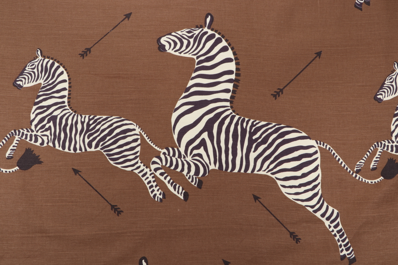 Scalamandre Zebra Printed Cotton Linen Drapery Fabric in Brown Safari