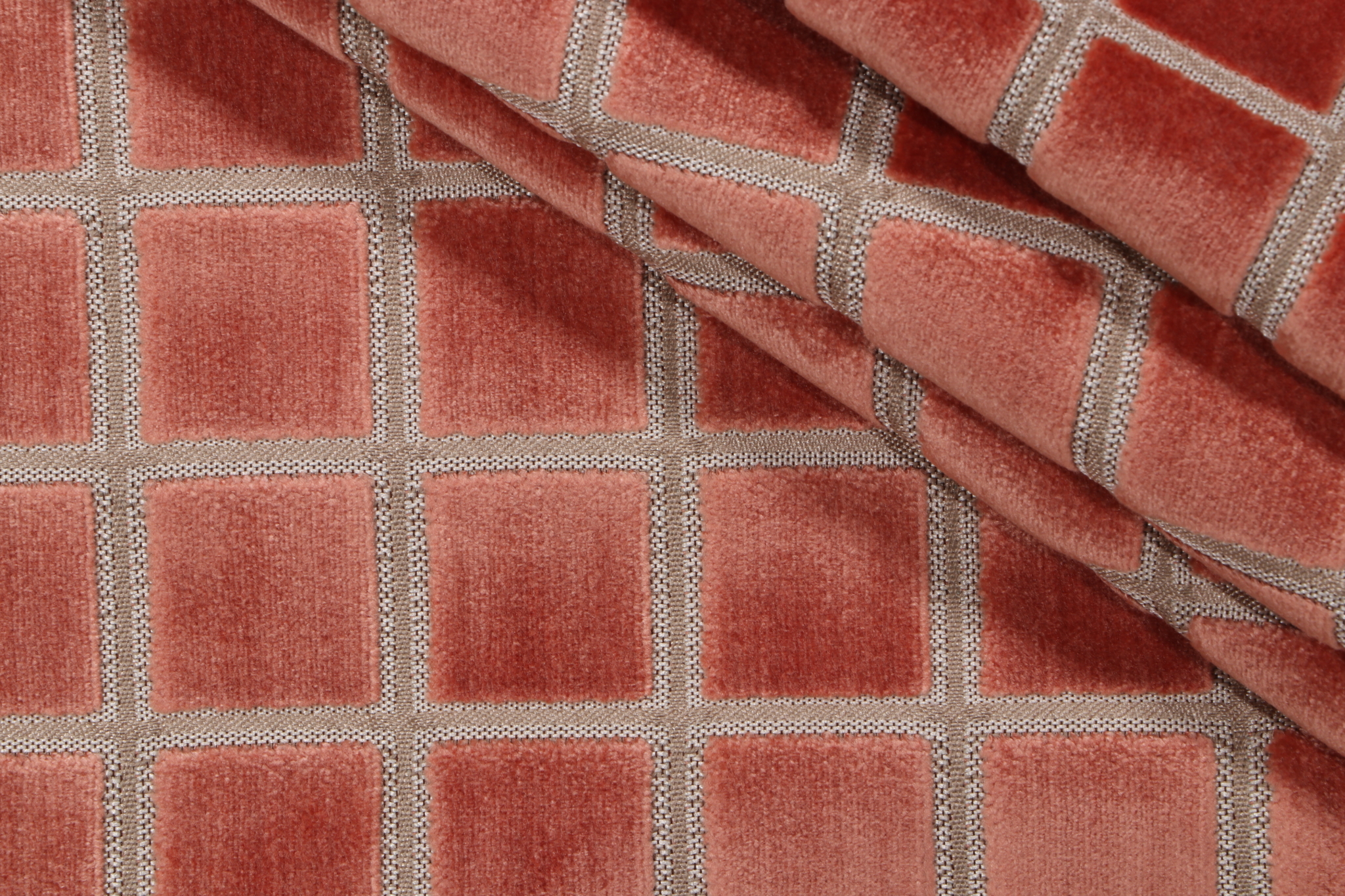11 Yards Checkered Velvet Upholstery Fabric in Terracotta