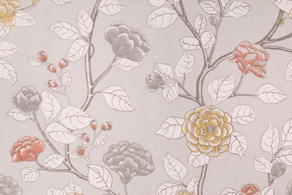 Robert Allen Leda Peony Printed Cotton Drapery Fabric in Dove