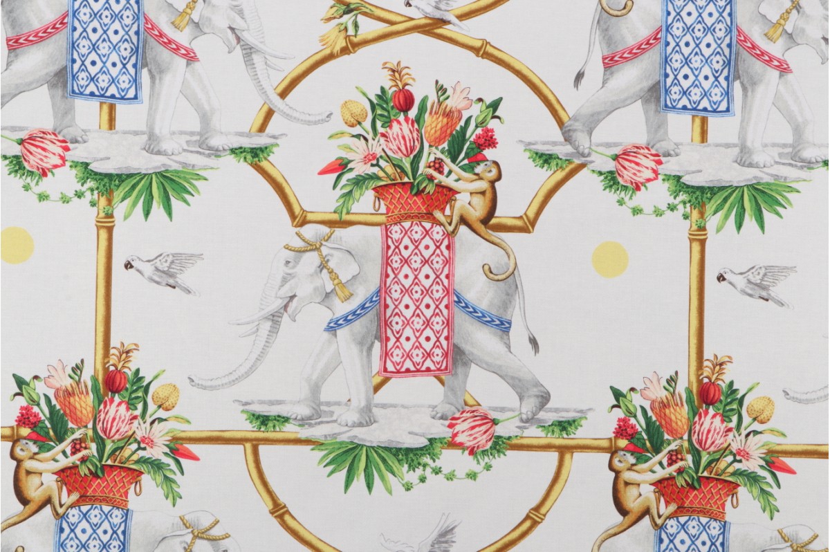 Harrison Howard Before The Raj Printed Cotton Drapery Fabric in Ivory