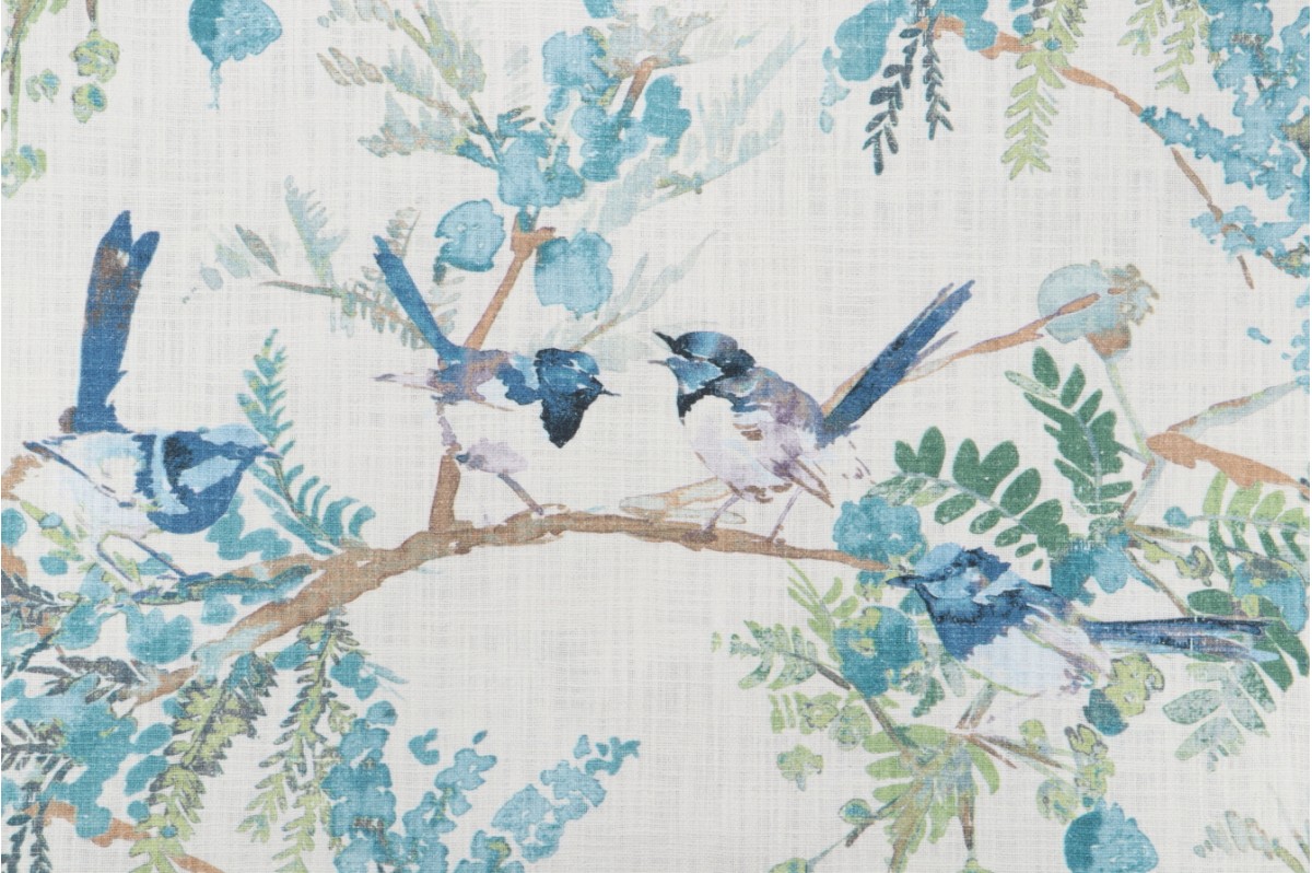 Covington Emilia Printed Cotton Drapery Fabric in 524-Mediterranean Blue