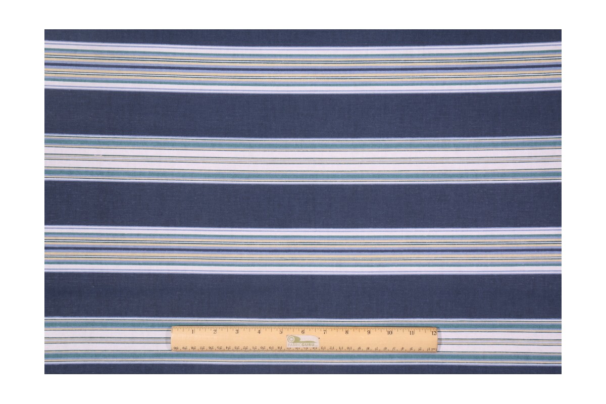 Robert Allen Ren Stripe RR Printed Cotton Drapery Fabric in Indigo
