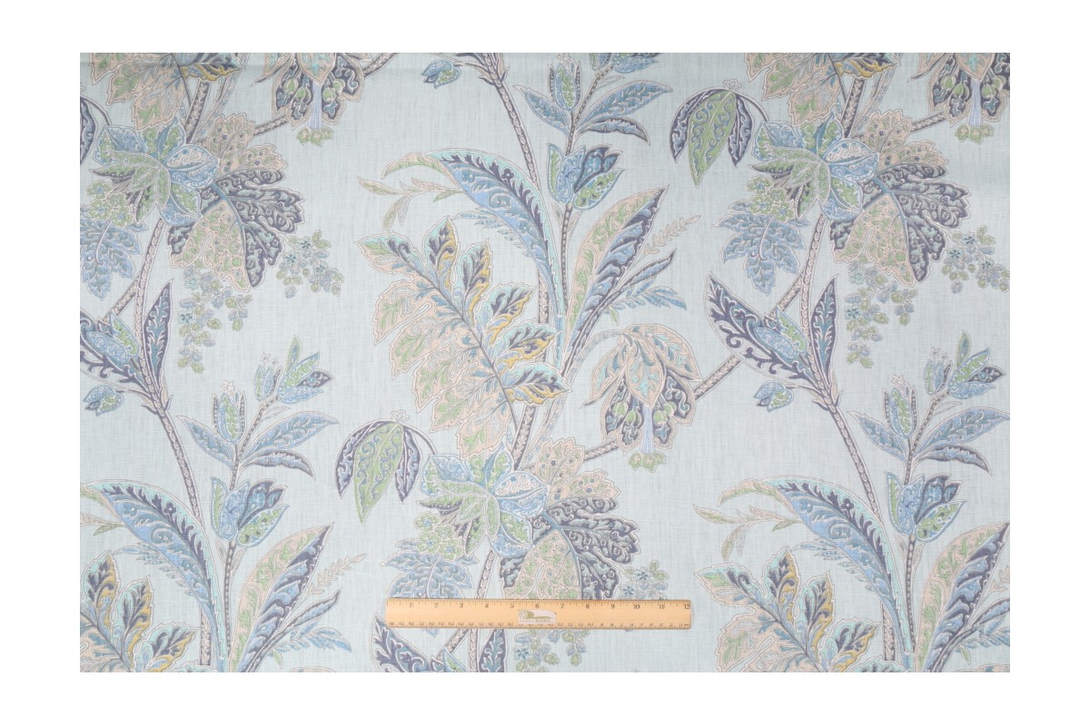 1.38 Yards Ishana Printed Linen Drapery Fabric in Sapphire