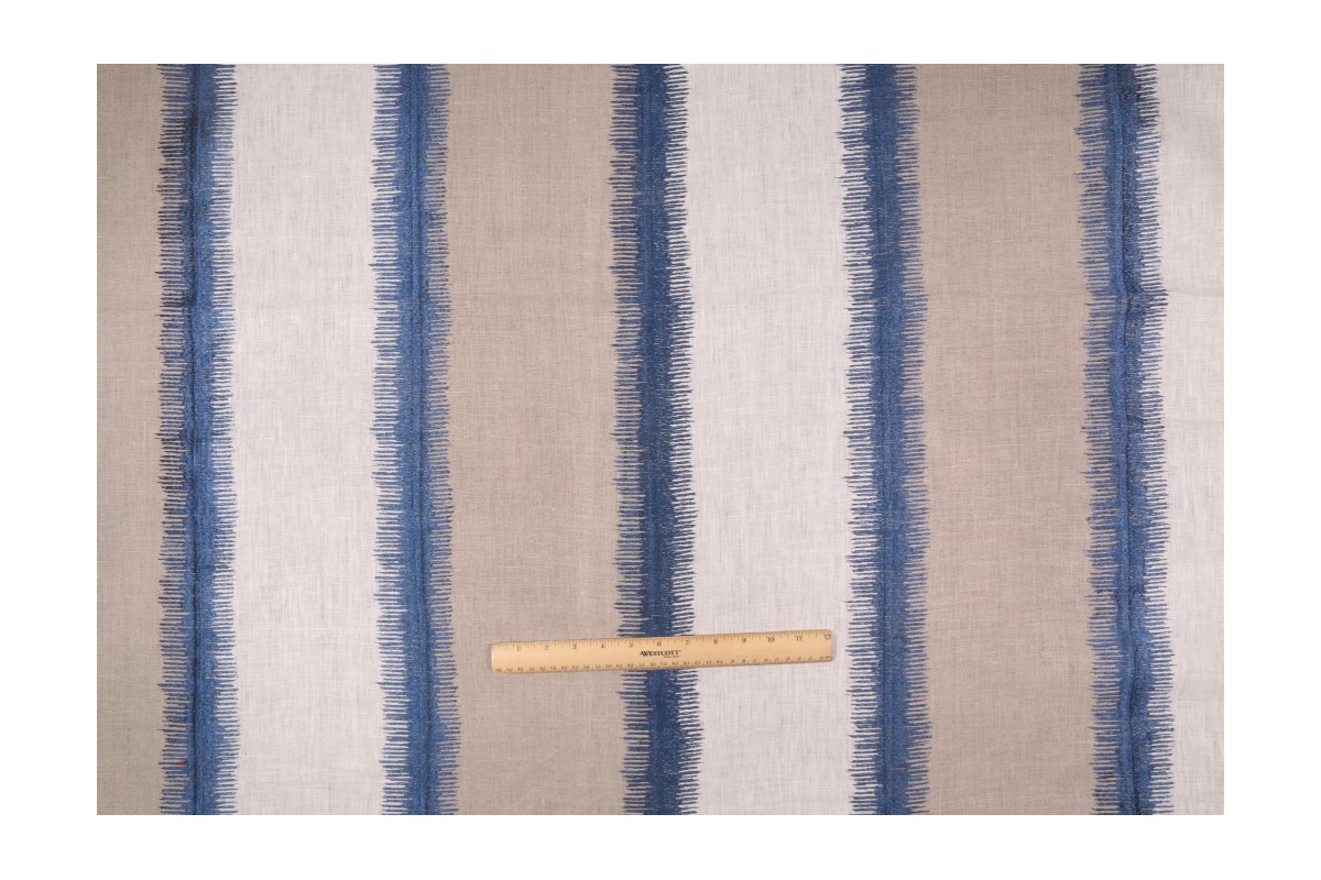 Hamilton Hampton Embroidered Linen Decorator Fabric in Navy