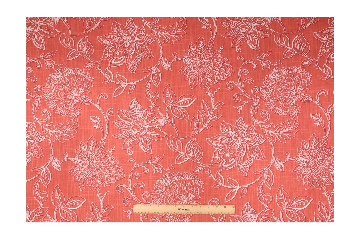 Richloom Benson Printed Cotton Drapery Fabric in Coral