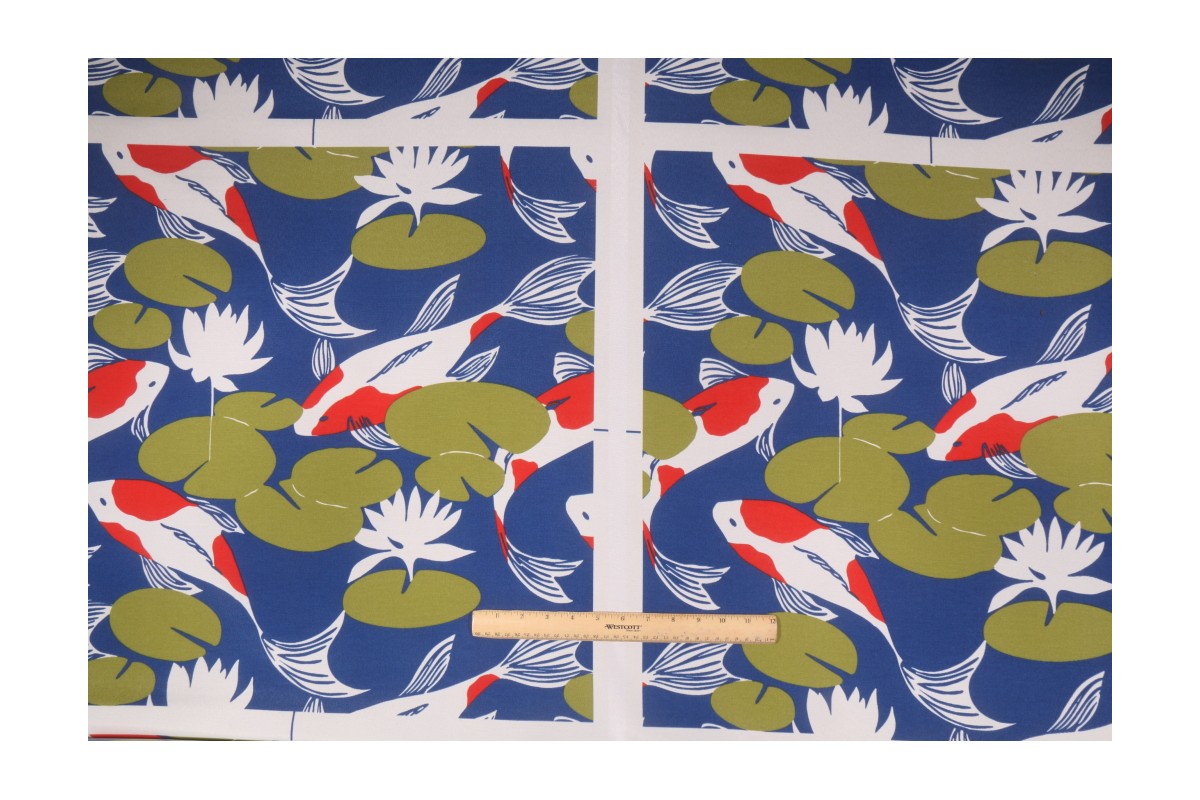 Robert Allen Crate & Barrel Koi Fish Printed Poly Outdoor Fabric in Blue