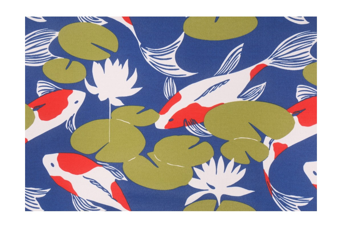 Robert Allen Crate & Barrel Koi Fish Printed Poly Outdoor Fabric in Blue