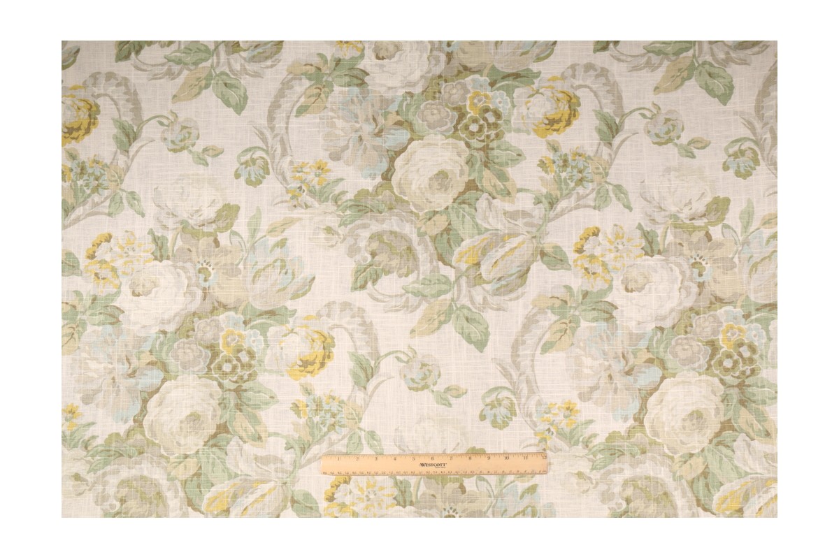 Waverly Spring Bling Printed Linen Blend Drapery Fabric in Platinum