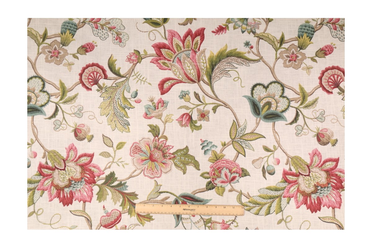 Kaufmann Brissac Printed Linen Blend Drapery Fabric in Jewel Kaufmann Brissac Printed Linen Blend Drapery Fabric in Jewel