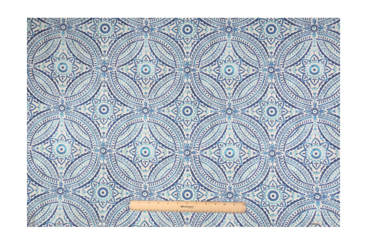 Kelly Ripa Home Blissfulness Printed Poly Outdoor Fabric in Indigo