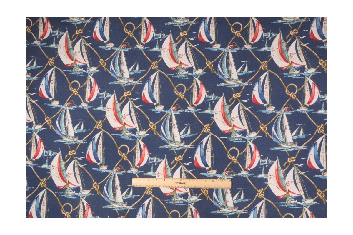 PK Lifestyles On Sail Printed Polyester Outdoor Fabric in Nautical
