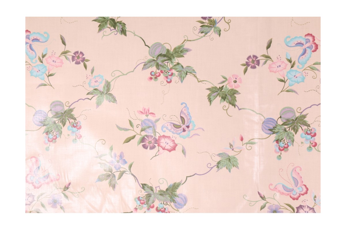 3.8 Yards Floral Printed Polished Cotton Drapery Fabric in Pink