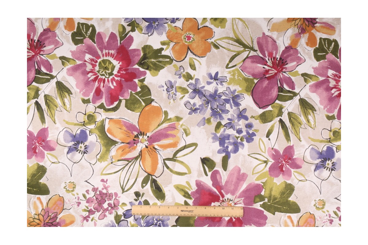 Richloom Springtime Printed Cotton Linen Drapery Fabric in Garden