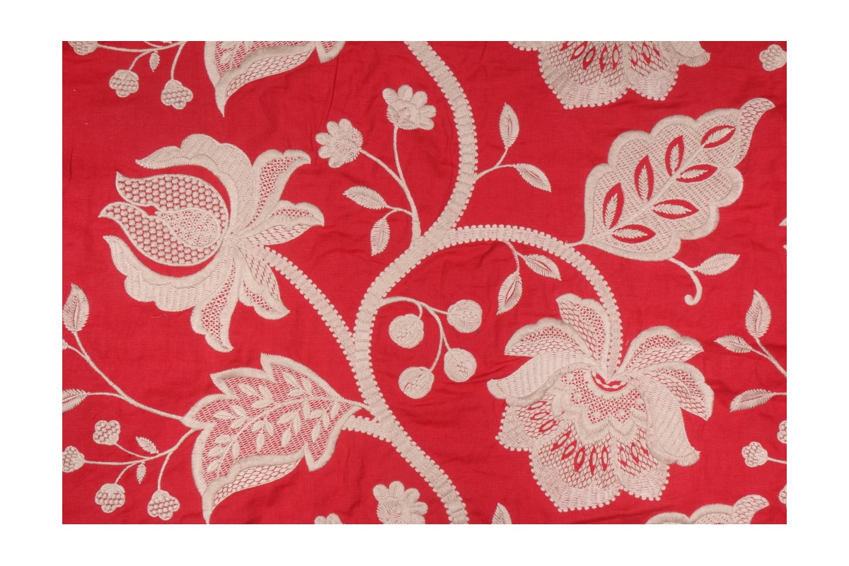Hamilton Bancroft Embroidered Linen & Cotton Decorator Fabric in Poppy