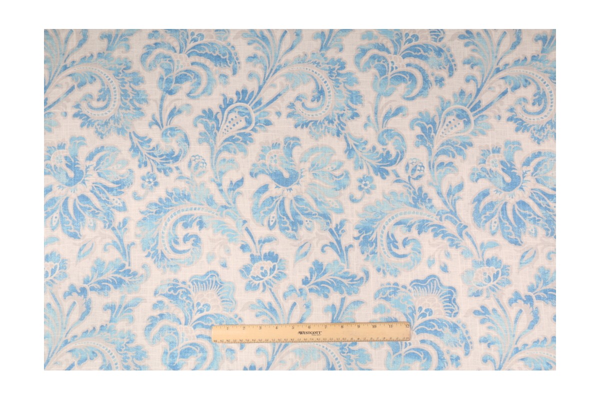Boxtree - Cliffside in Matisse Blue Printed Linen Blend Drapery Fabric ...