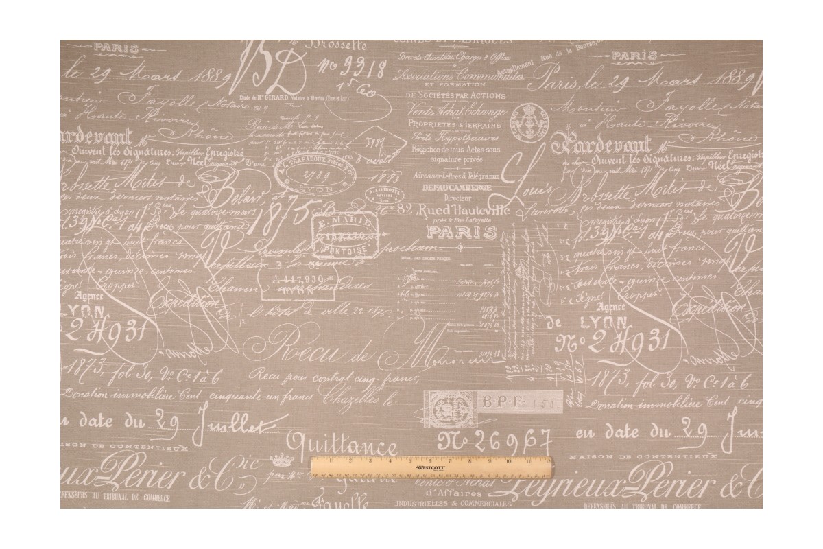 Lacefield Script Printed Cotton Drapery Fabric in Linen