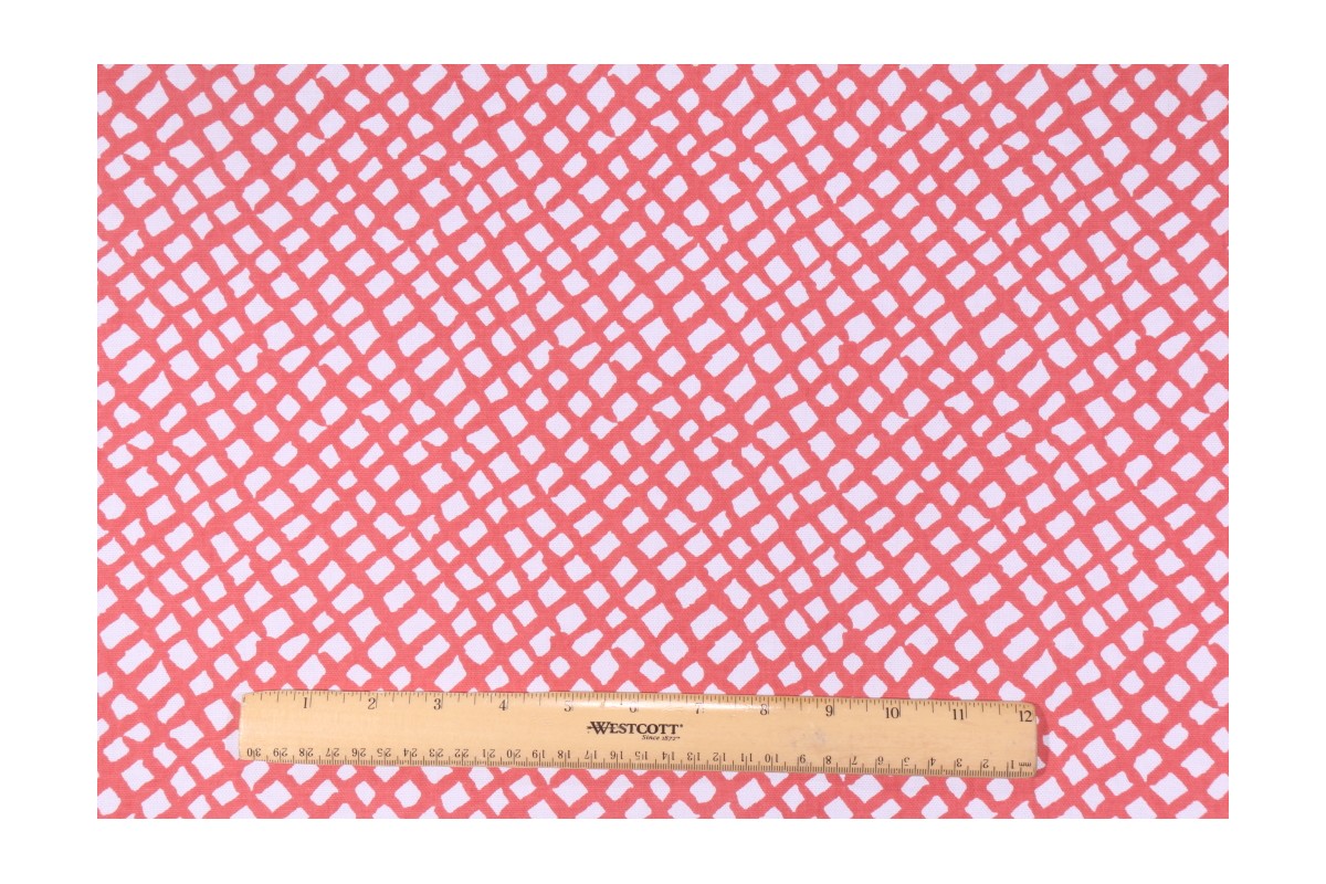 4.8 Yards Golding Sea Grid Printed Cotton Drapery Fabric in Coral