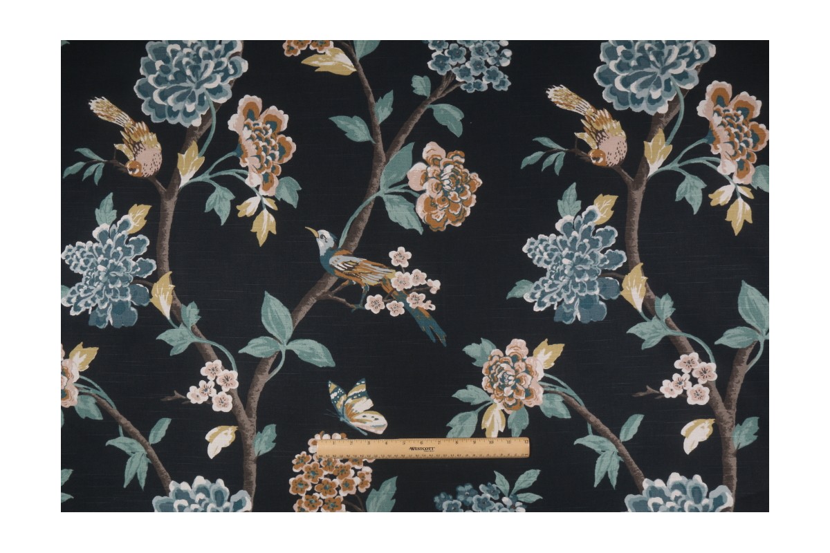 Robert Allen Helene Floral Printed Cotton Drapery Fabric in Admiral