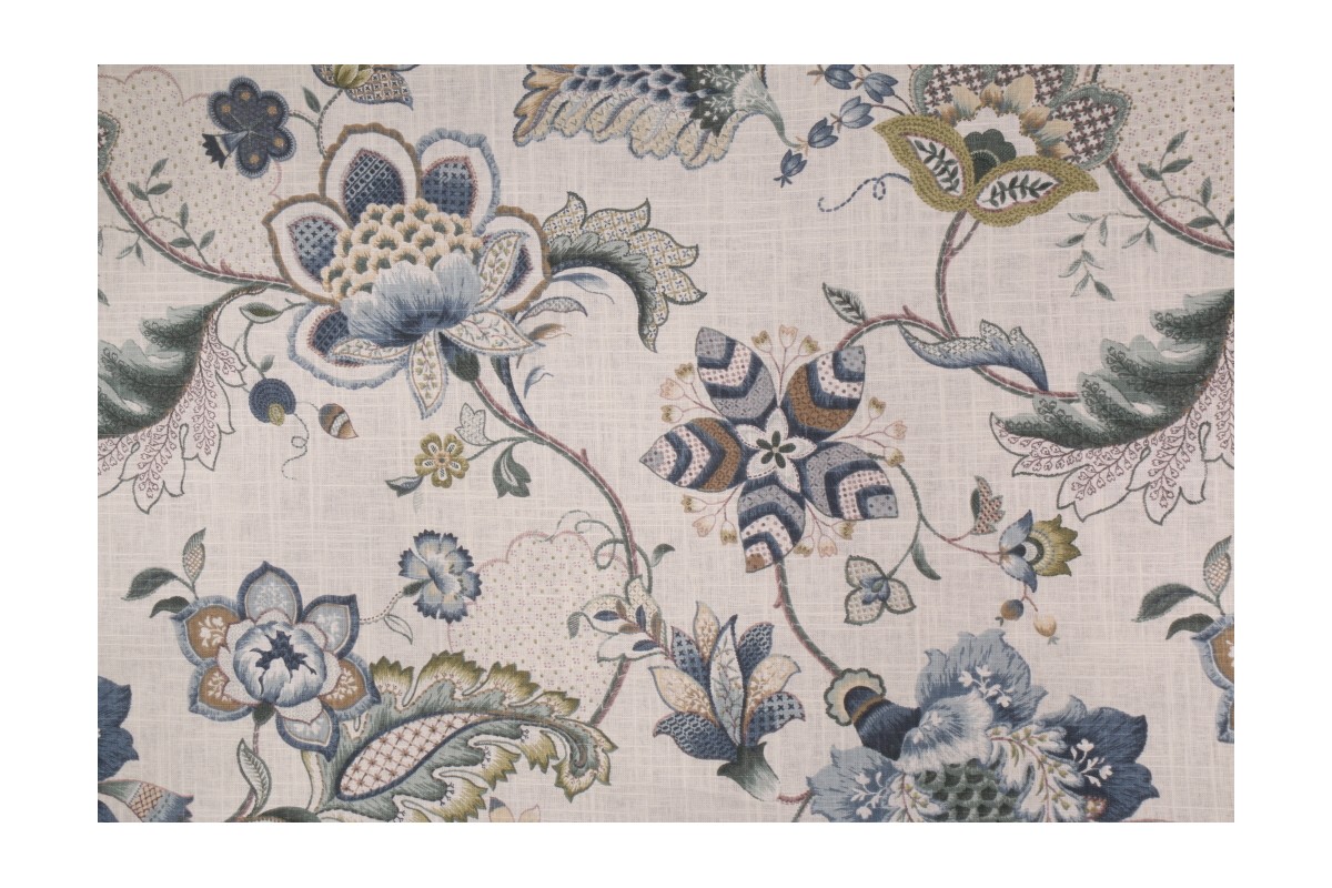 Kaufmann Ophelia Printed Linen Blend Drapery Fabric in Iris Blue Kaufmann Ophelia Printed Linen Blend Drapery Fabric in Iris Blue