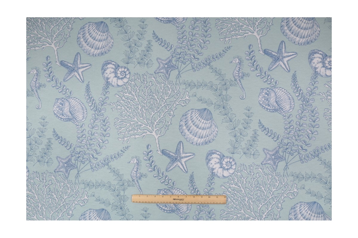 Vilber 31671 Shells Spanish Printed Drapery Fabric in Ocean