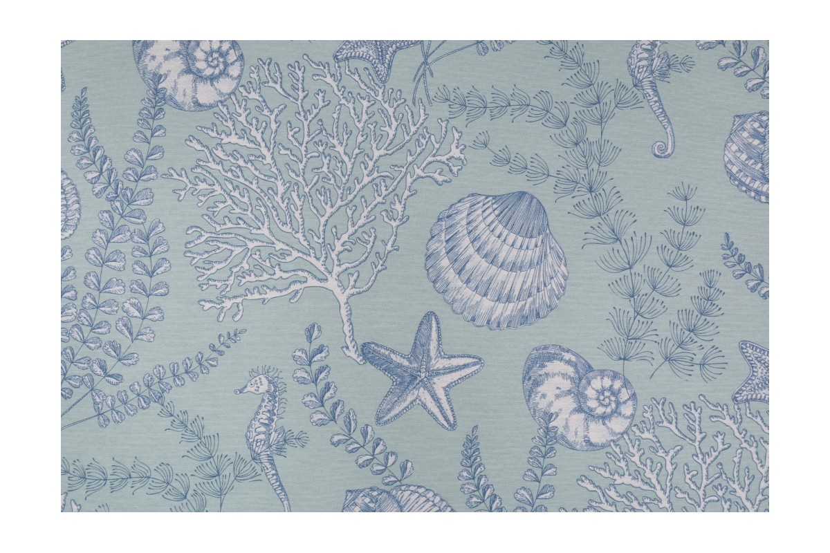 Vilber 31671 Shells Spanish Printed Drapery Fabric in Ocean