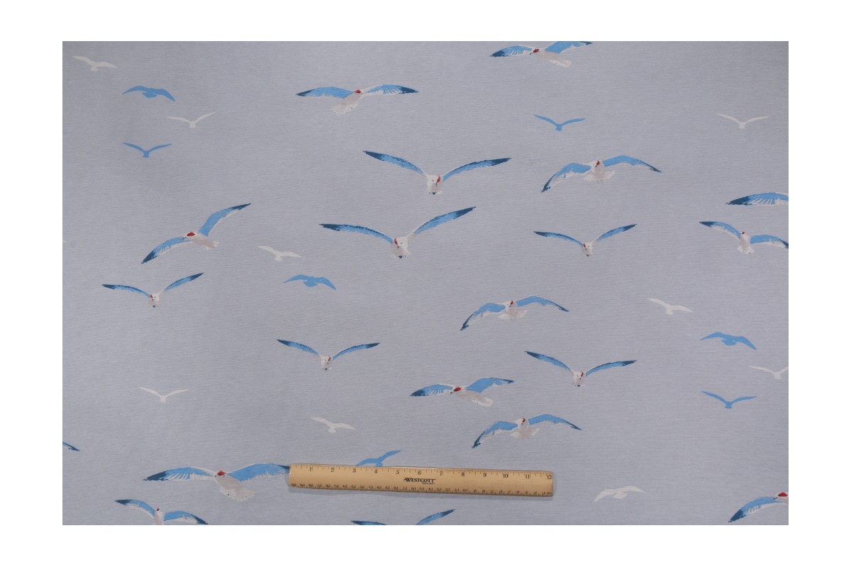 Vilber 36045 Birds Spanish Printed Cotton Drapery Fabric in Blue