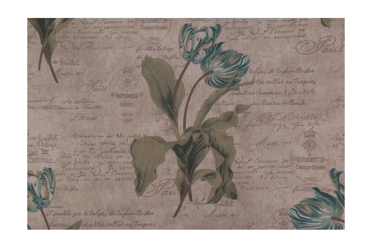 Vilber Floral Spanish Printed Drapery Fabric in Blue/Beige