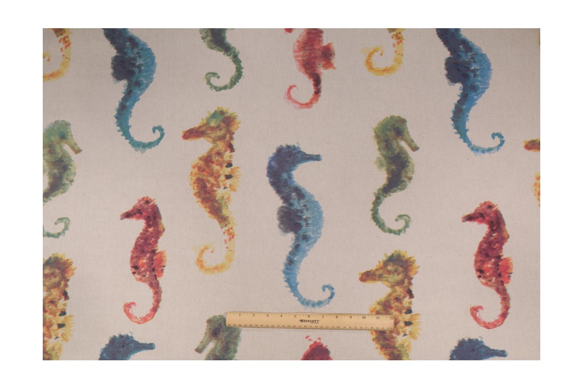 Golding Seahorse Printed Linen Blend Drapery Fabric in Multi