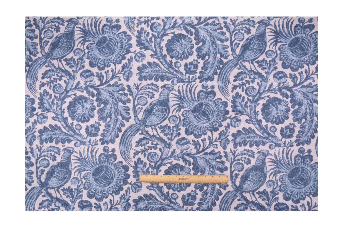 Williamsburg Tucker Resist Printed Cotton Drapery Fabric in Wedgewood