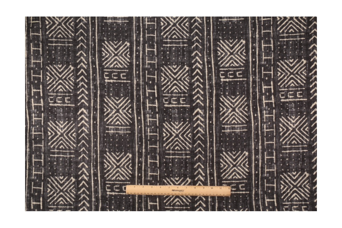 PK Lifestyles Mali Mud Cloth Printed Linen Blend Drapery Fabric in Inked