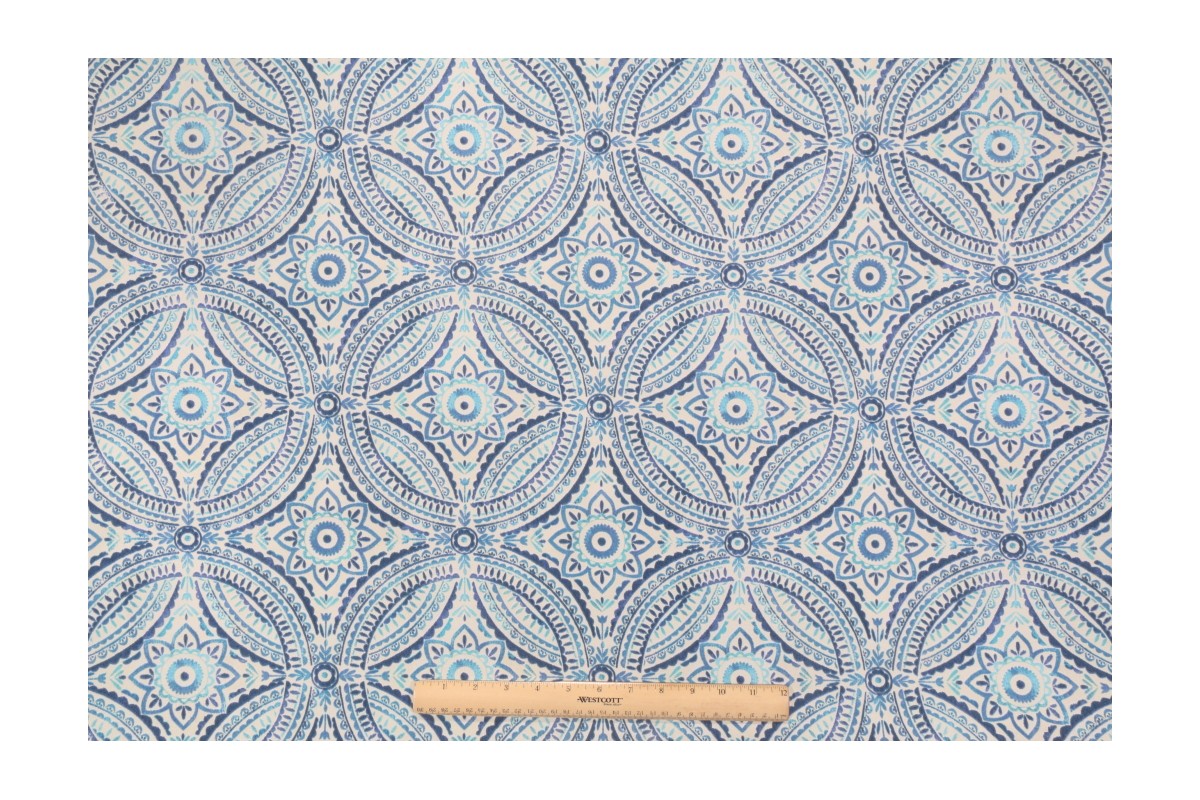 Kelly Ripa Blissfulness Printed Polyester Outdoor Fabric in Indigo