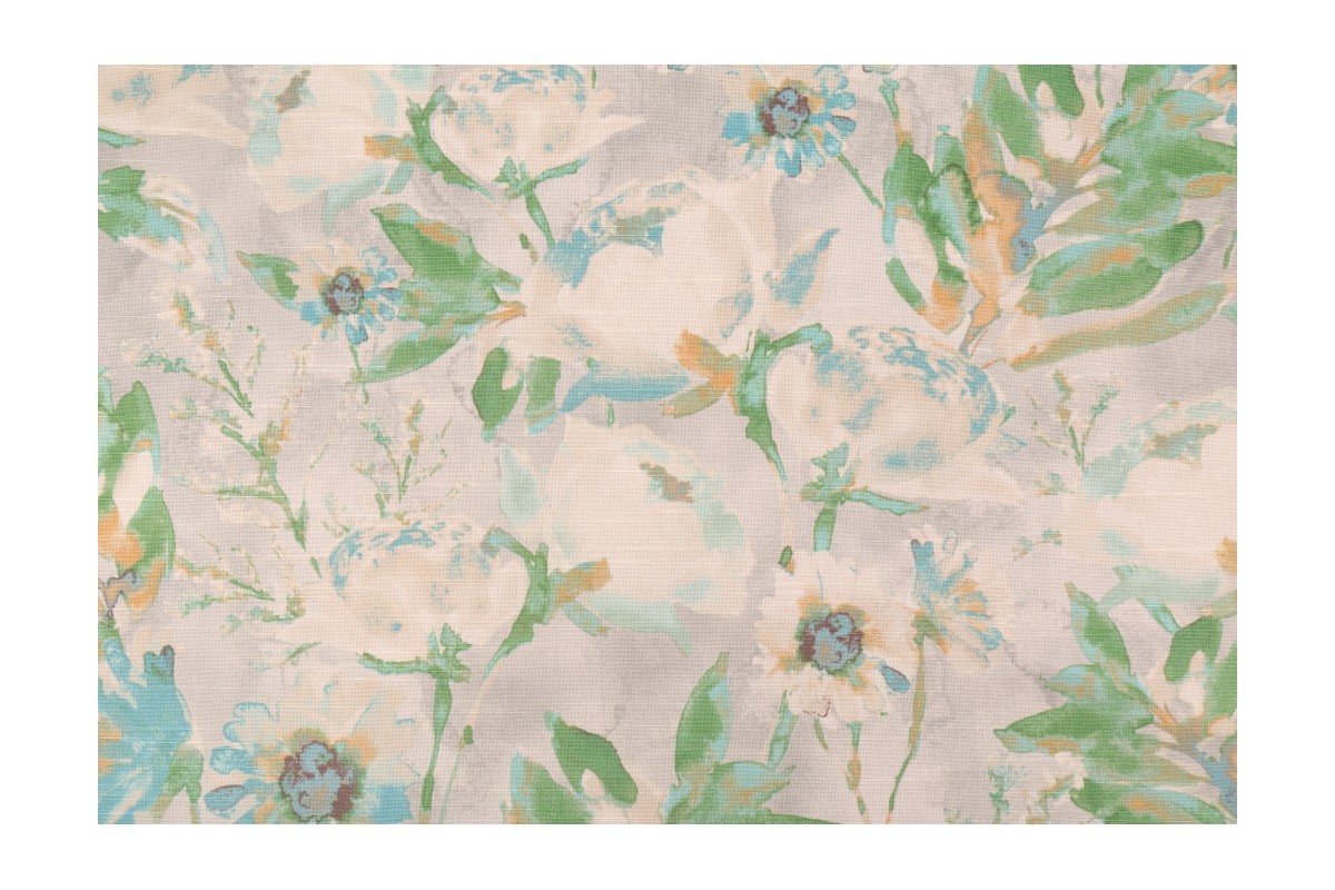 Kelly Ripa Flower Mania Printed Cotton Drapery Fabric in Seaglass