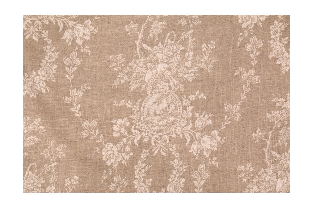 Waverly Country House Toile Printed Linen Drapery Fabric in Linen