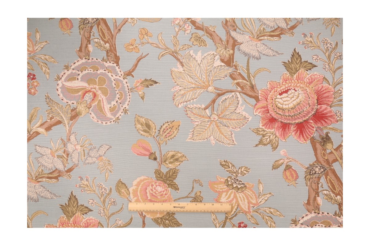 Thibaut Nicobar Printed Linen & Cotton Drapery Fabric in F97131-Blue